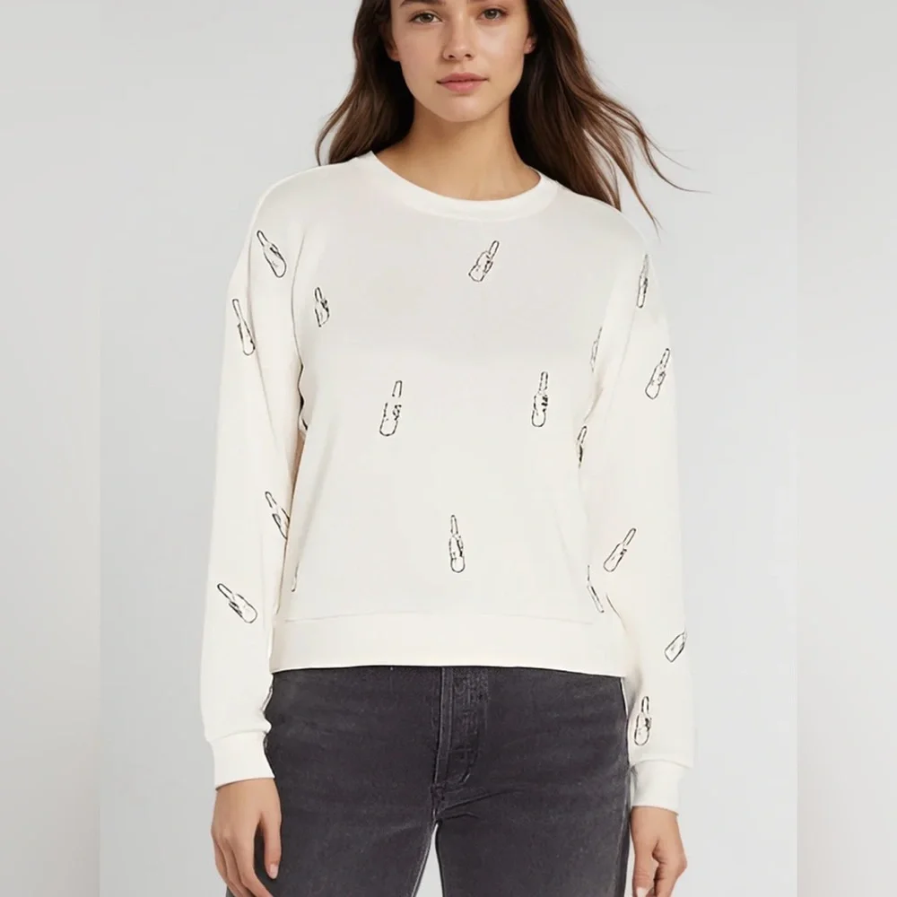 Wildfox | Sweaters | Wildfox Cream Crewneck Sweater With Black Lipstick ...